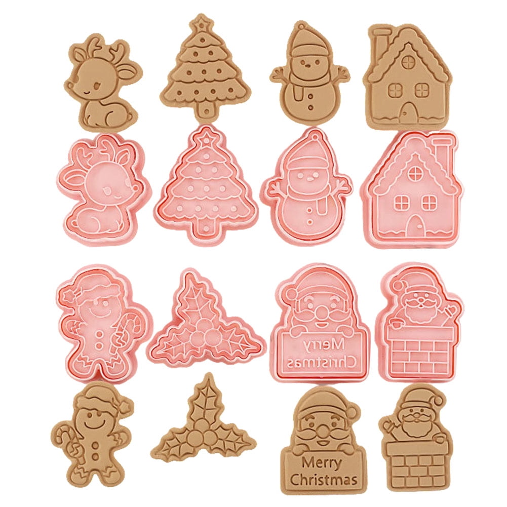 8Pcs Christmas Cookie Mould Cartoon 3D Three Dimensional Press Mould ...