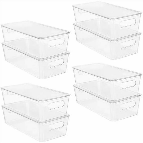 8pcs Clear Organizers and Storage Bins with Lids, Stackable Plastic ...