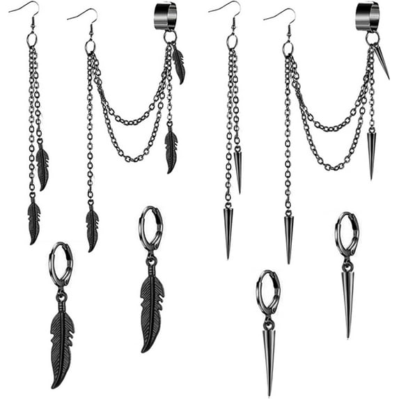 8pcs Cuff Earring for Men Women Feather Leaf Tassel Ear Goth Punk Spike ...