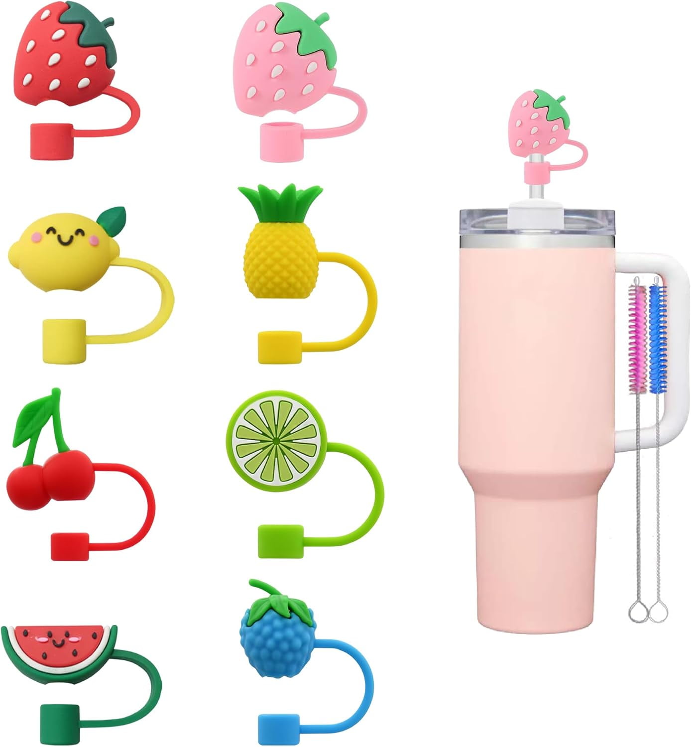 8pcs Reusable Fruit Silicone Straw Caps for 10mm Straws - Cute ...