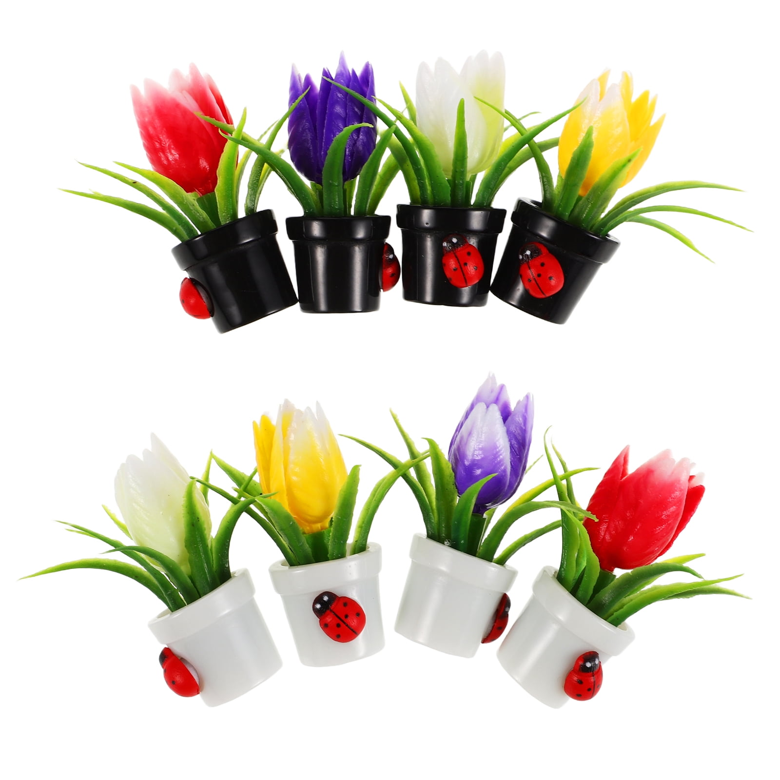 8pcs Cute Miniature Tulips Simulation Potted Plant Realistic Fake ...