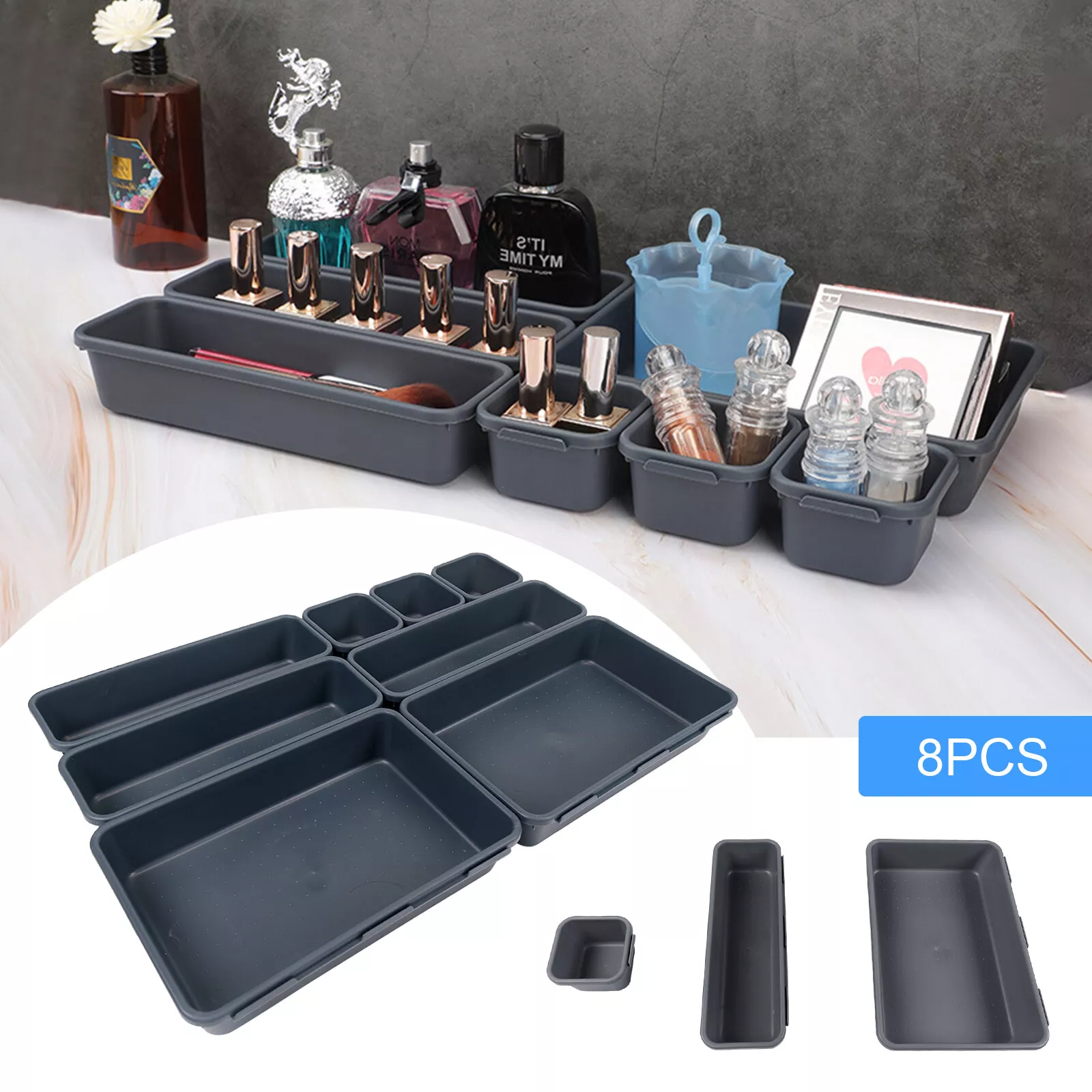8pcs Desk Drawer Organizer Tray Plastic Interlocking Office Drawer ...