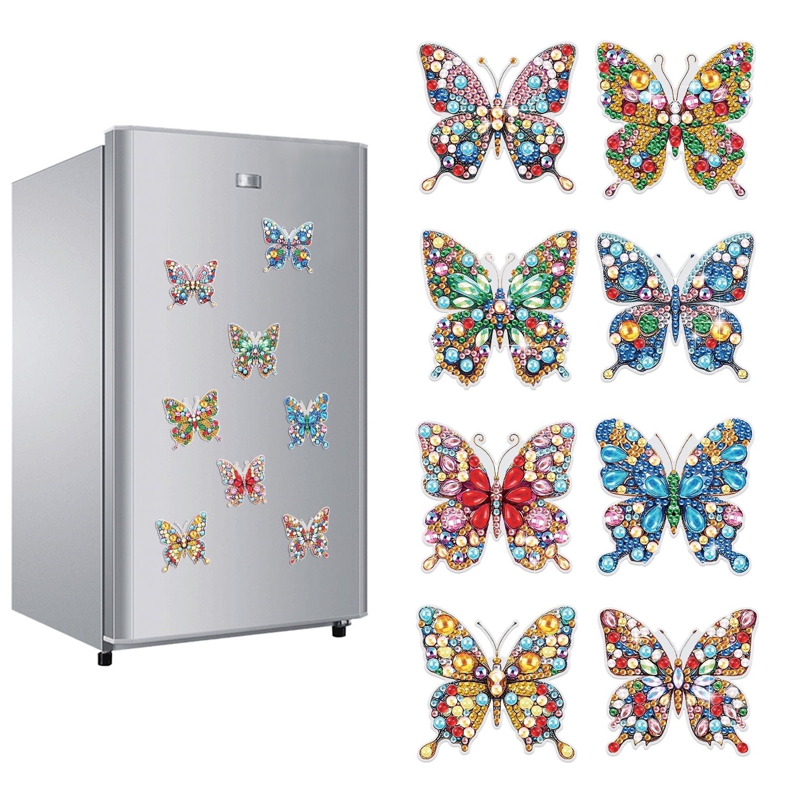 8pcs Diamond Painting Kit Fridge Magnets Colorful Butterfly DIY Glitter ...