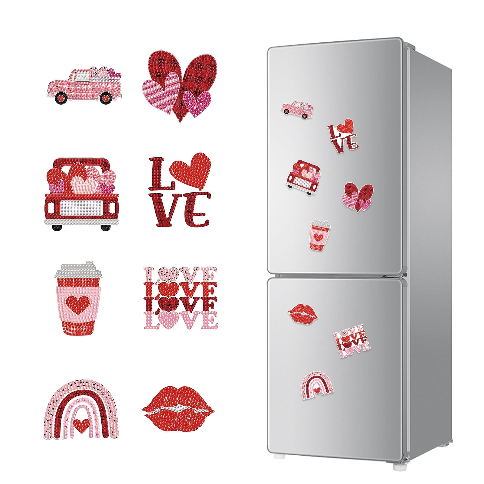 8pcs Diamond Painting Kit Fridge Magnets Heart Truck DIY Glitter ...