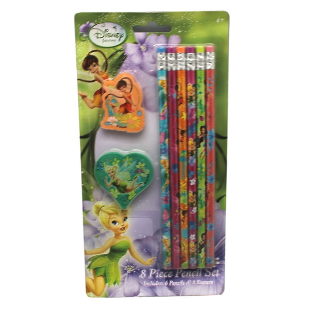 8pcs Disney Fairies Tinker Bell Pencils And Eraser Set - Disney ...