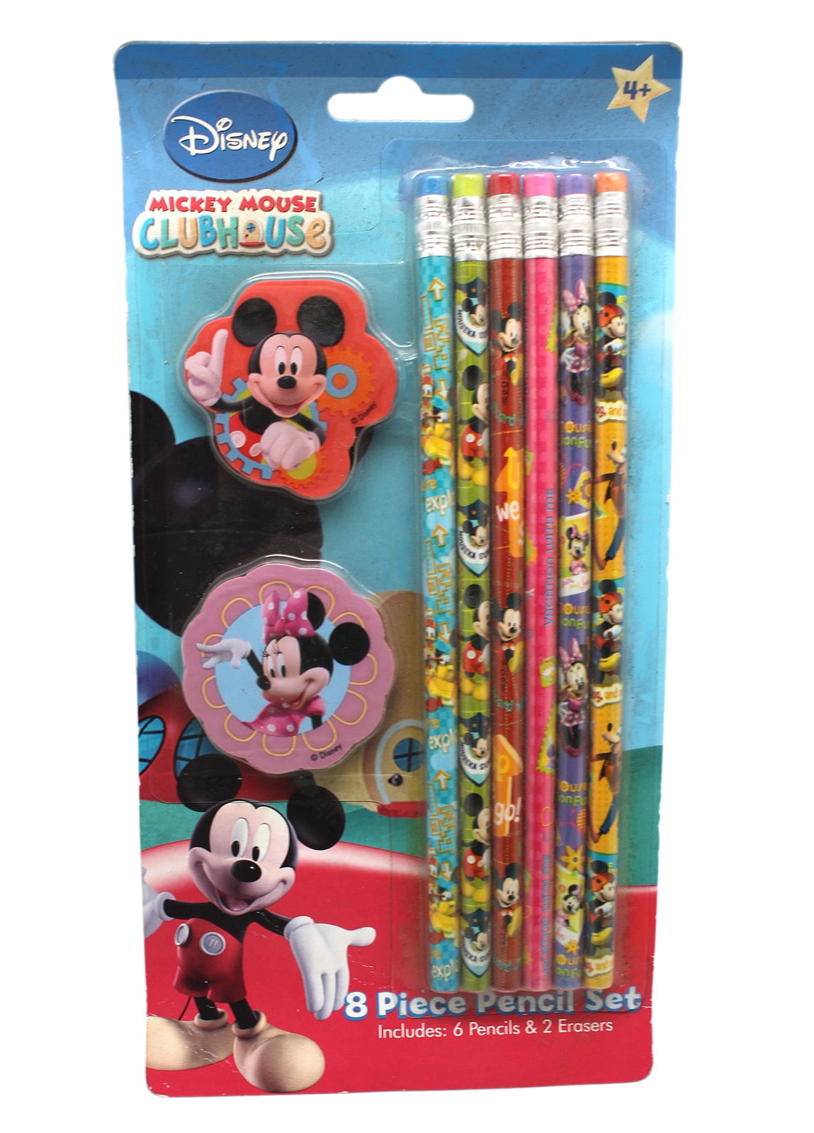 8pcs Disney Mickey Mouse Pencil And Eraser Set - Mickey Clubhouse ...