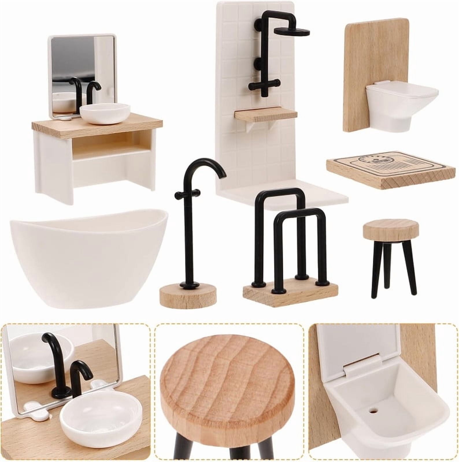 8pcs Dollhouse Bathroom Set: 1 12 Scale Dollhouse Toilet Bathtub Basin ...