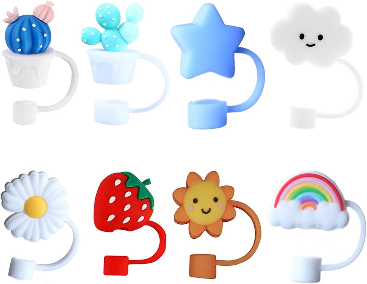 8pcs Drinking Straw Covers Cap, Lovely Cartoon Reusable Drinking Straw ...