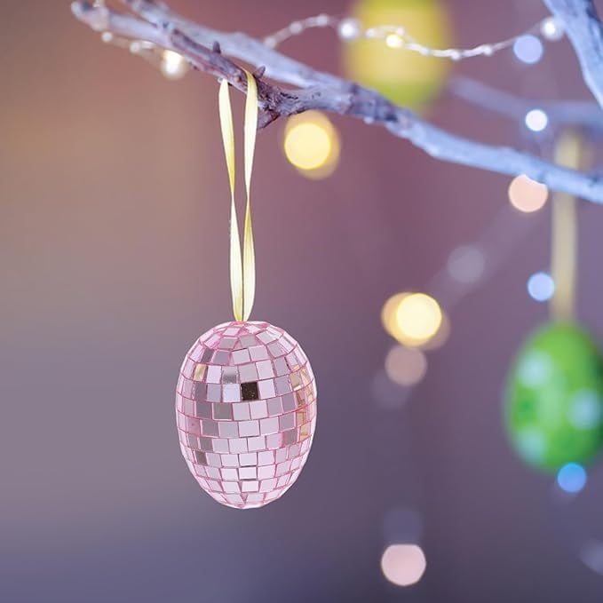 8pcs Easter Mirror Ball Egg Ornaments Glass Reflective Decorations ...