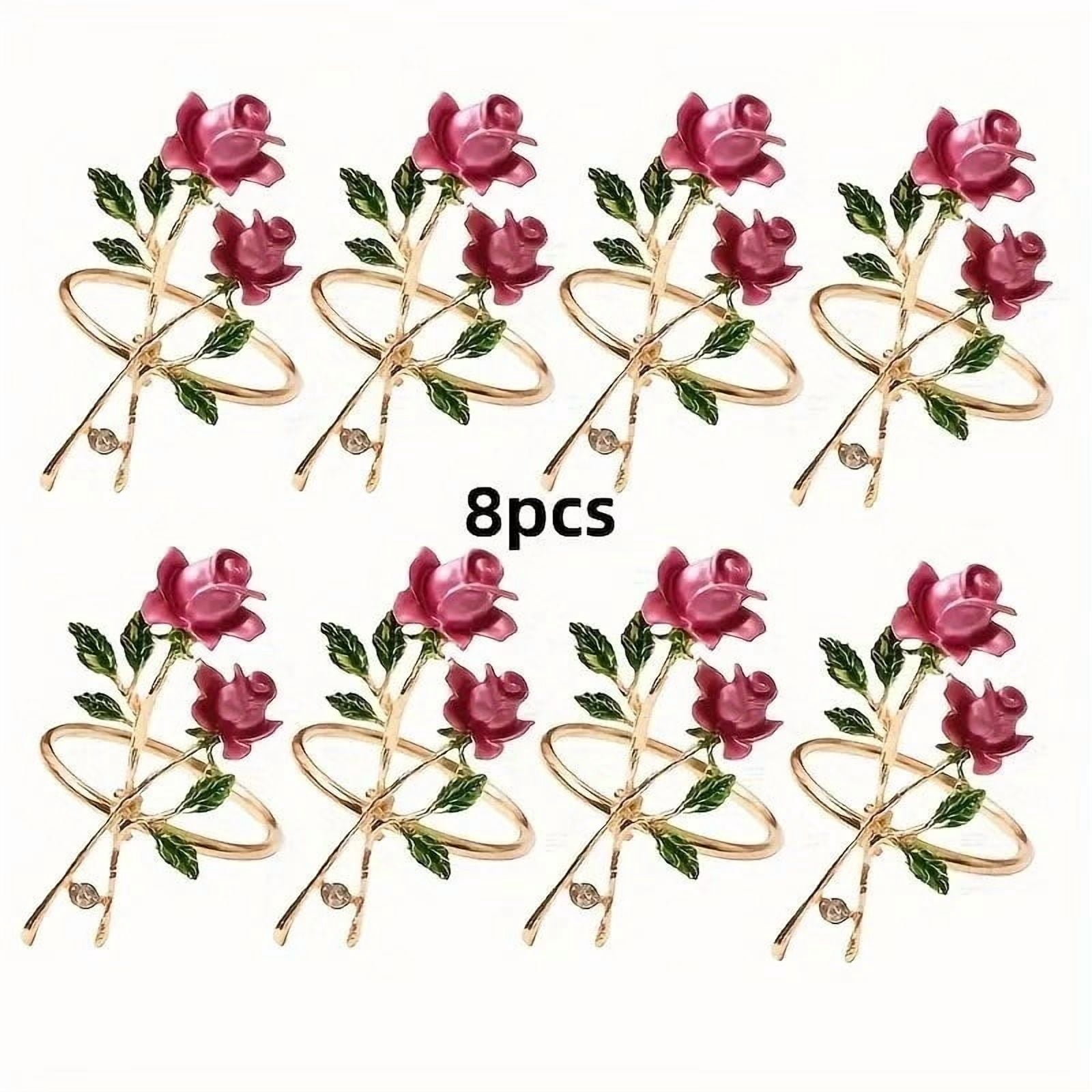 8pcs Elegant Thorned Rose Napkin Rings - Durable Alloy Holders for ...