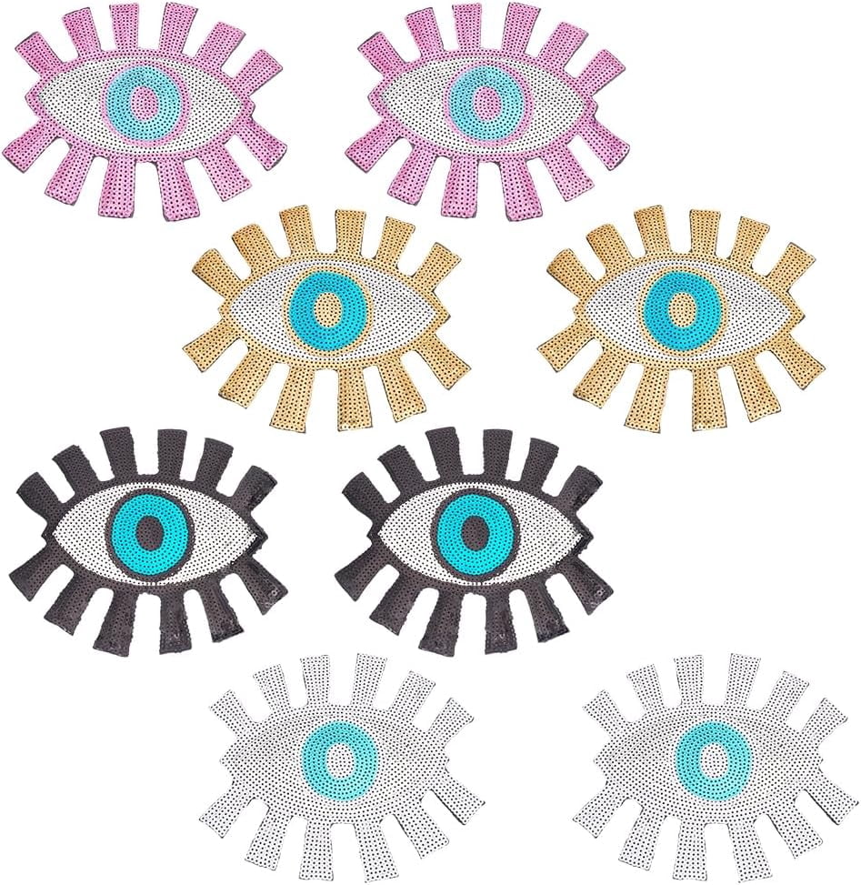 8pcs Evil Eye Sequin Patches 4 Color Iron on Evil Eye Patch Sew on Evil ...