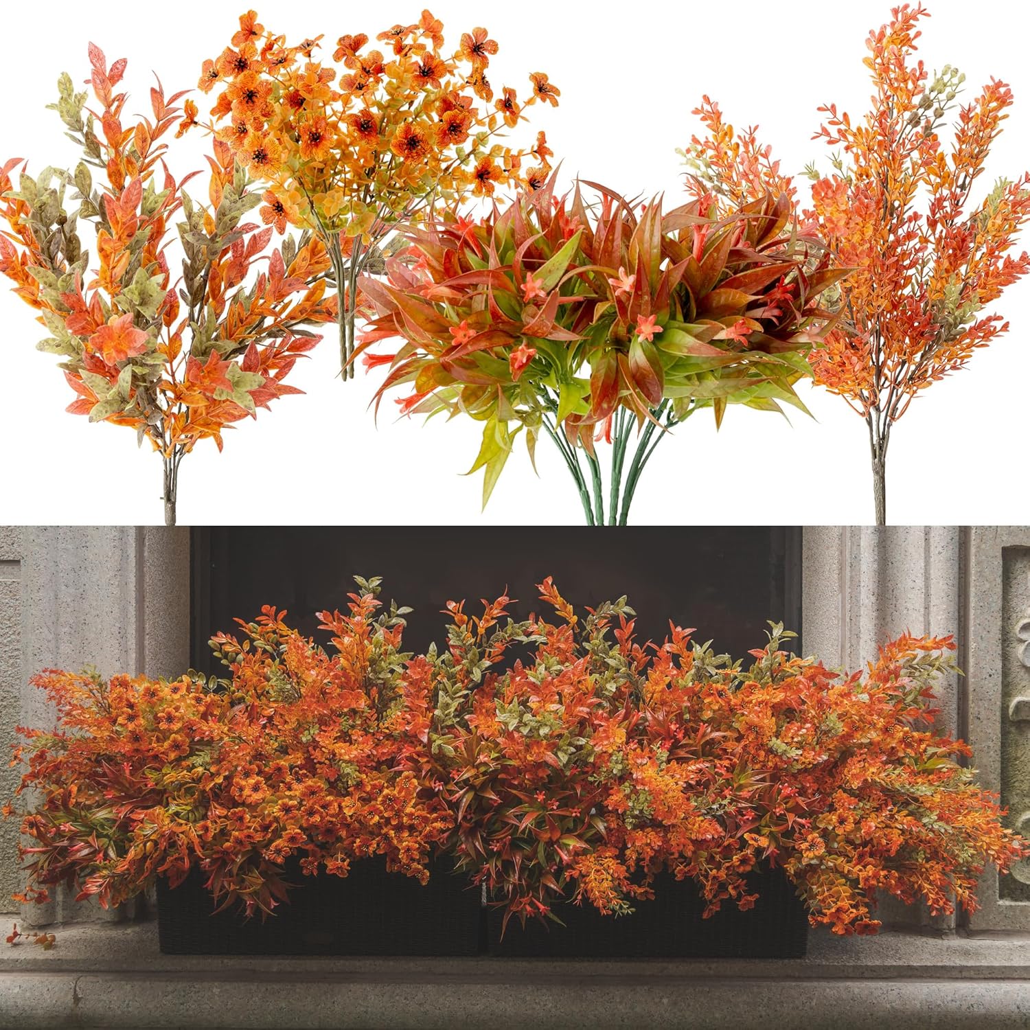 8pcs Fall Artificial Outdoor Branch with Eucalyptus Leaves for Indoor ...