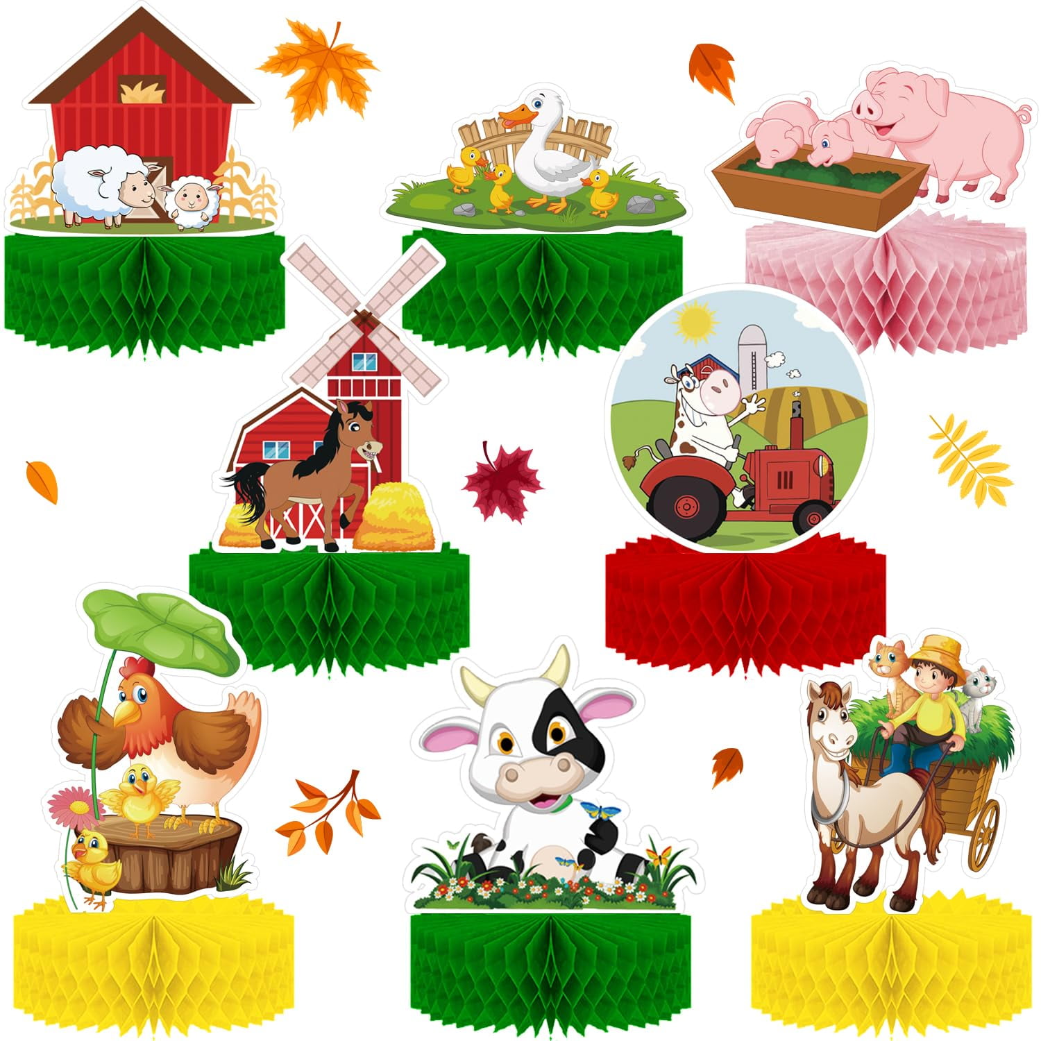 8pcs Farm Animals Honeycomb Centerpieces Farm Theme Birthday Party ...