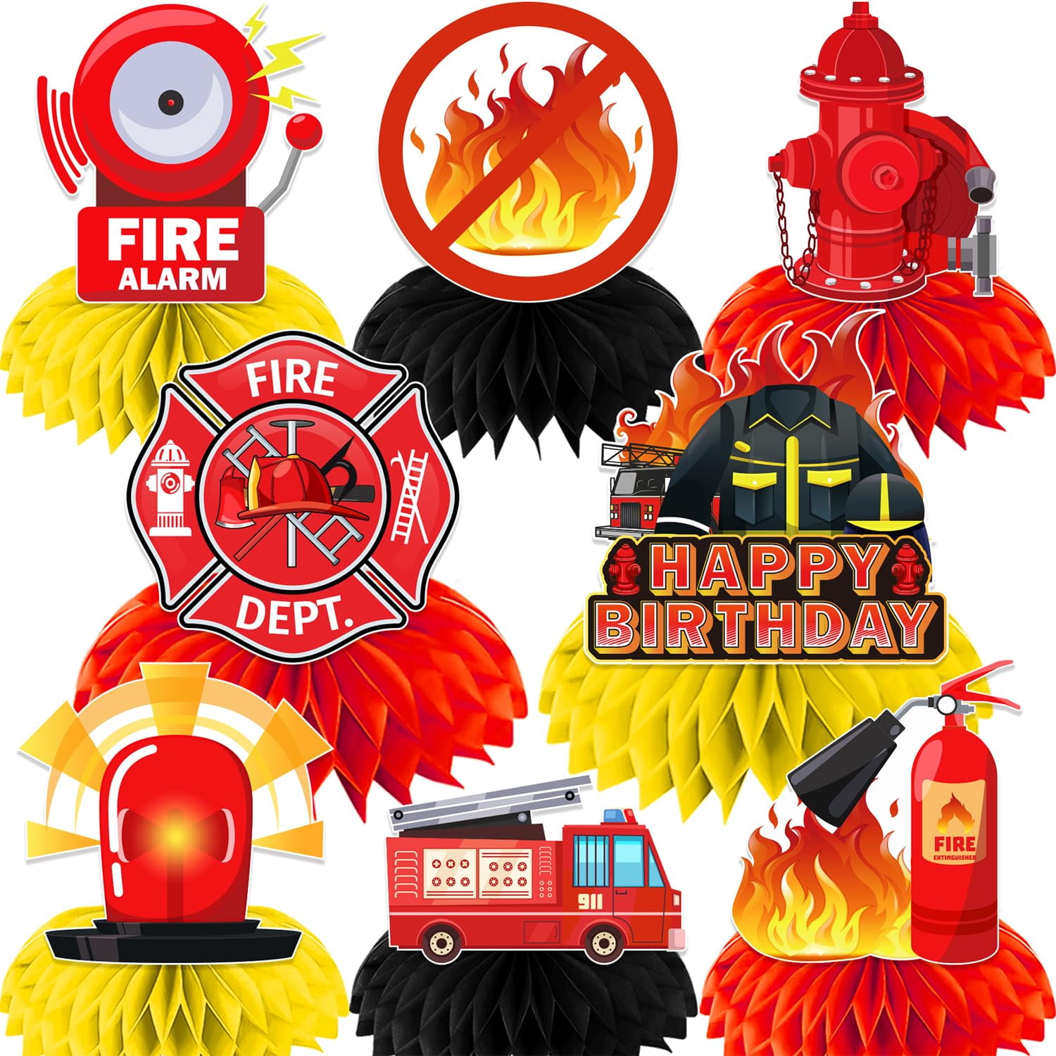 8pcs Firefighter Decorations Centerpieces, Firefighter Birthday Party ...