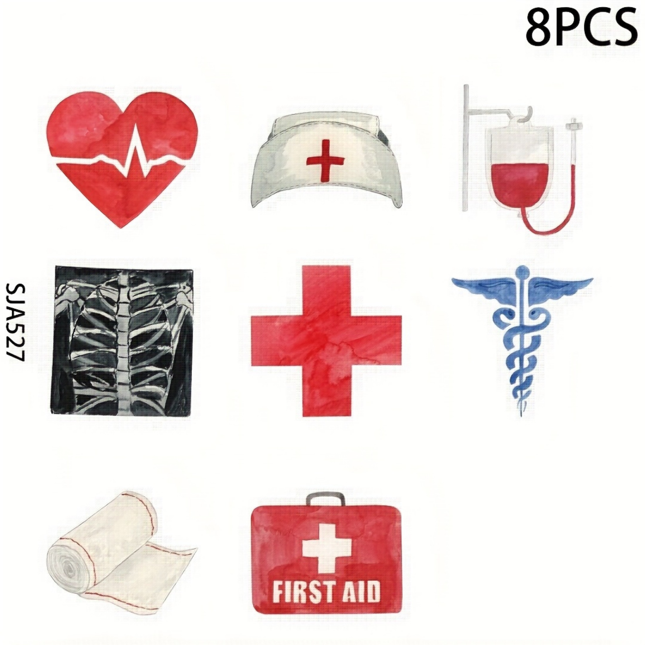 8pcs First Aid Element Pattern UV DTF Cup Stickers, Waterproof Sticker ...