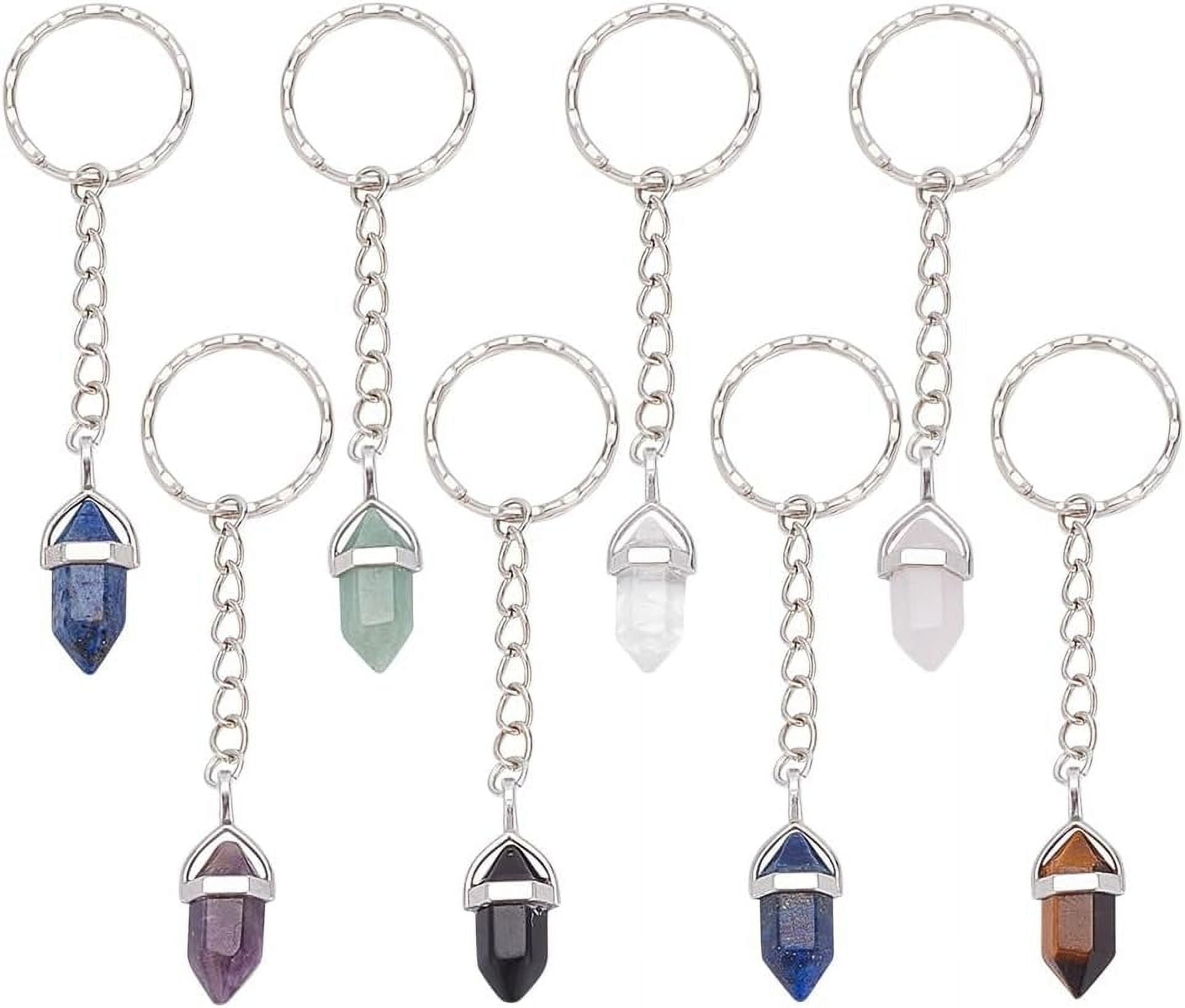 8pcs Gemstone Keychain Pendants Natural Stone Keyrings Quartz Keychains ...