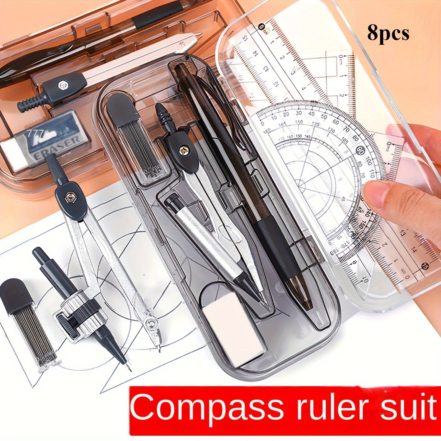 8pcs Geometry School Compass and Drafting Kit with Mechanical Pencil ...