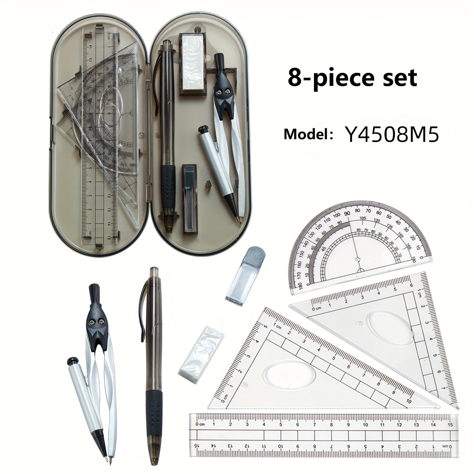8pcs Geometry Set with Aluminum Alloy Compass - Precision Student ...