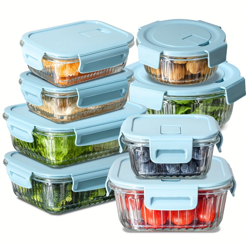 8pcs Glass Food Storage Containers, With Anti-slip Stripes, Meal Prep ...