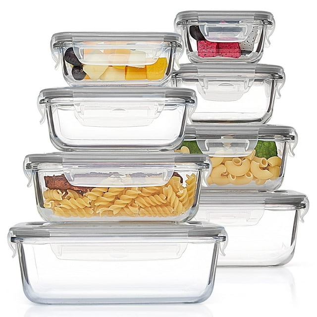 Vtopmart 8pcs Glass Storage Set, Airtight Bento Boxes with Lids, Meal ...