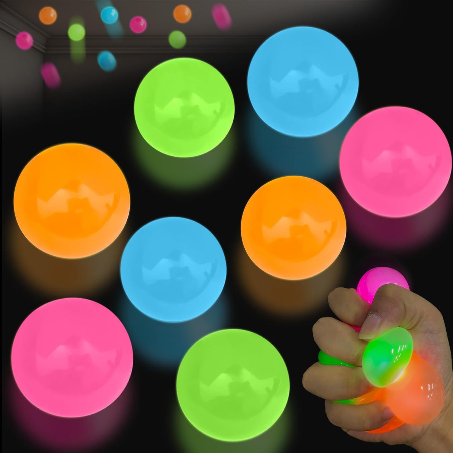 8pcs Glowing Sticky Balls, Sticky Ball for Ceiling, Upgraded Sticky ...