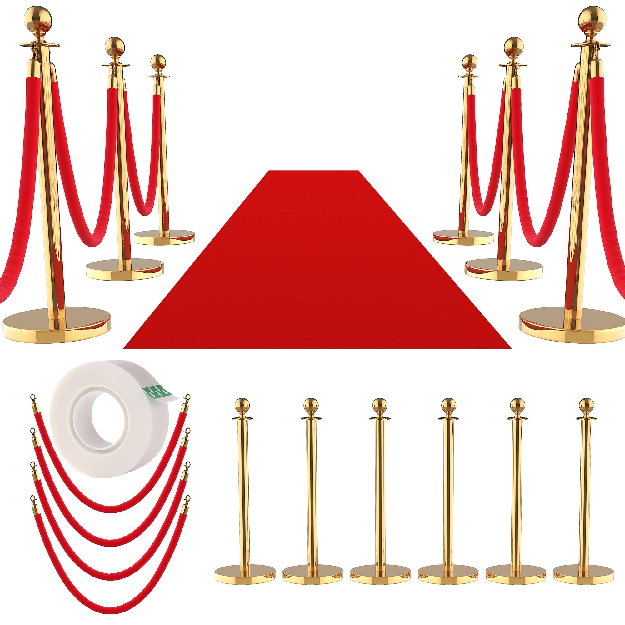 8pcs Gold Stanchions and Velvet Ropes, Red Carpet Runner with Poles ...