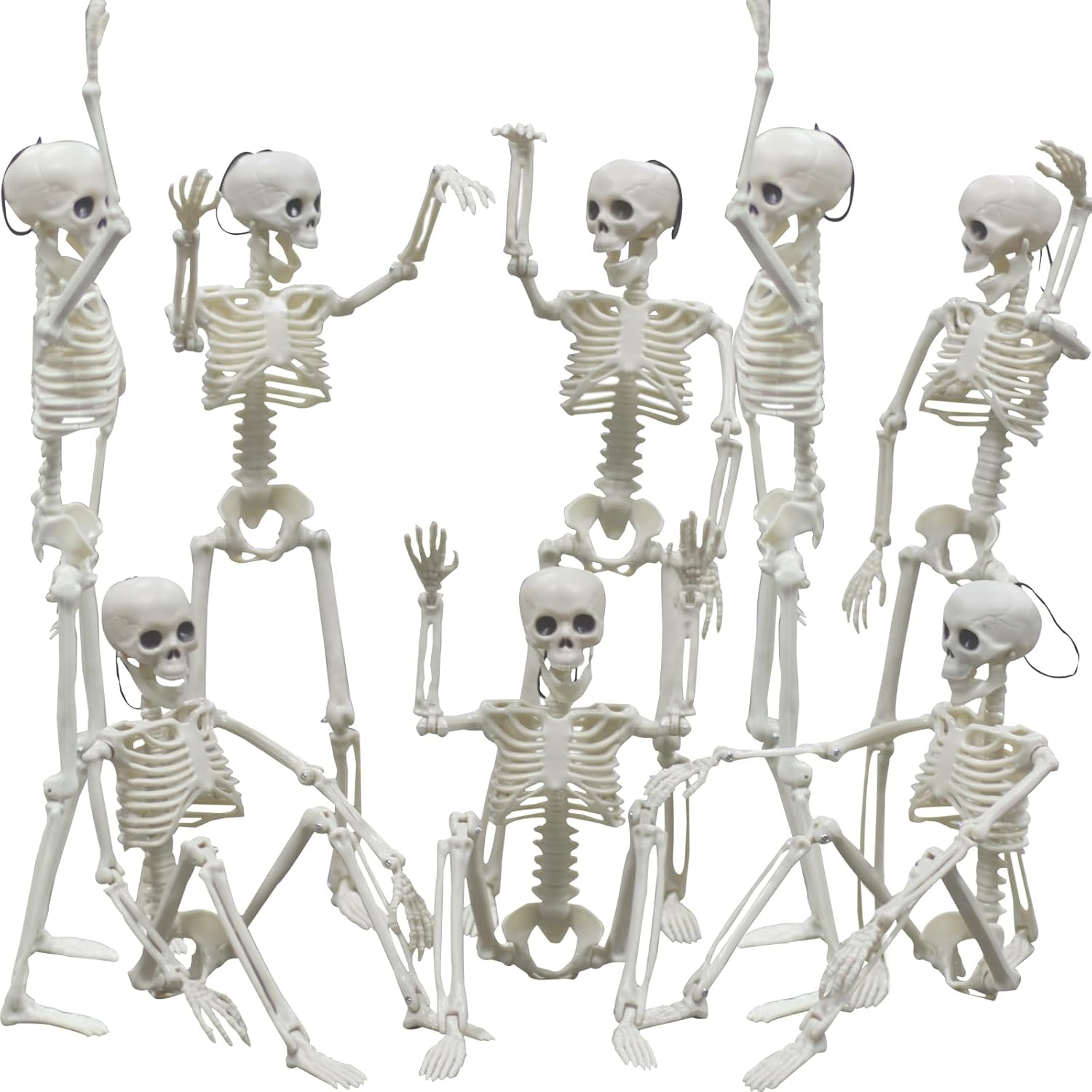 8pcs Halloween Skeleton Decorations, 16" Small Poseable Full-Body ...