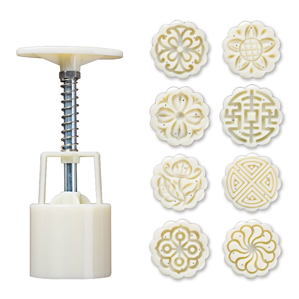 8pcs Hand Press Cookie Stamp Moon Cake Decor Mould Barrel Mooncake Mold ...