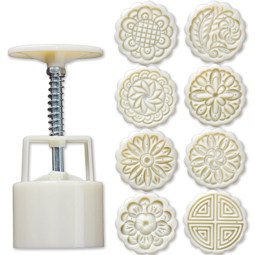 8pcs Hand Press Cookie Stamp Moon Cake Decor Mould Barrel Mooncake Mold ...