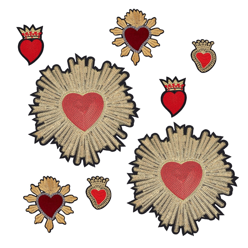8pcs Heart Rhinestone Bead Patch 4 Style Embroidered Badge Patch Sew On ...