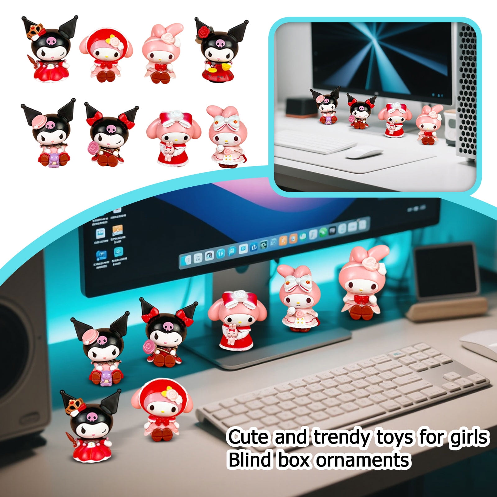 8pcs Kuro-mi & Mi Melody Figures Sanriio Rose Princess Series Figures ...
