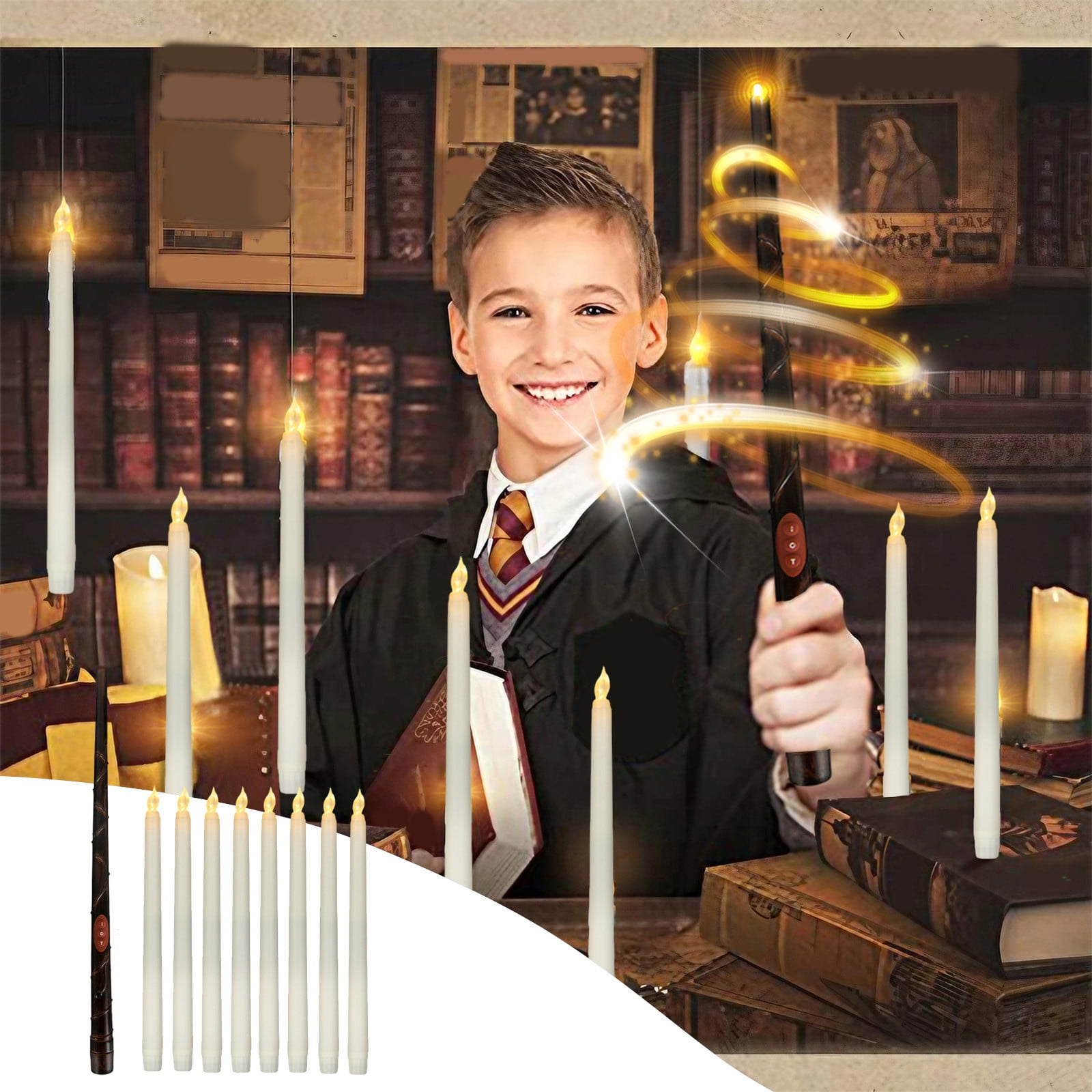 8pcs LED Flameless Floating Taper Candles With Wand Remote&String ...