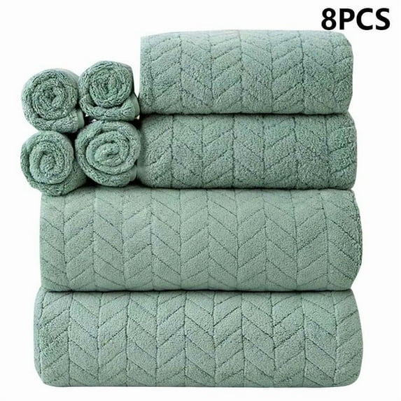 8pcs Luxury Bath Towel Set - Coral Microfiber Quick-Dry Super Absorbent ...