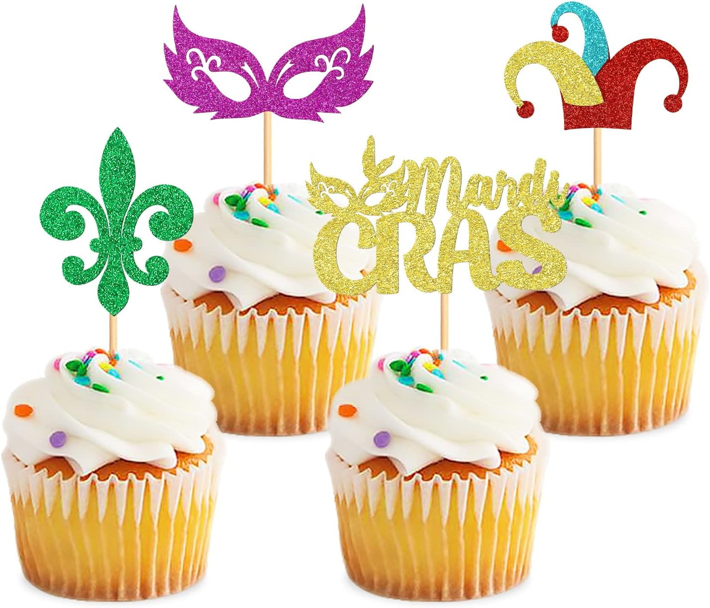 8pcs Mardi Gras Cupcake Toppers Masquerade Bachelorette Party Mask ...