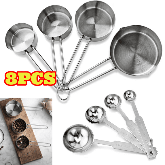 8pcs Measuring Cups, Stainless Steel Measuring Cups and Spoons Set ...