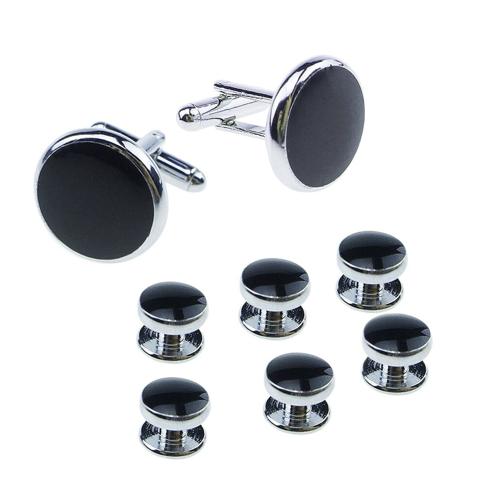 8pcs Classic Black/Silver Mens Cufflinks and Studs Set for Tuxedo ...