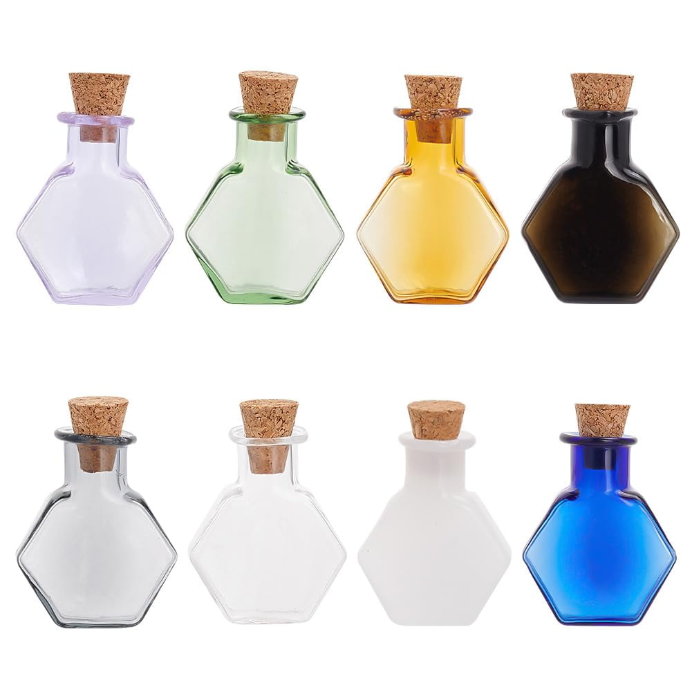 8pcs Mini Colored Glass Bottles Tiny Spell Jars Hexagon Potion Bottles ...