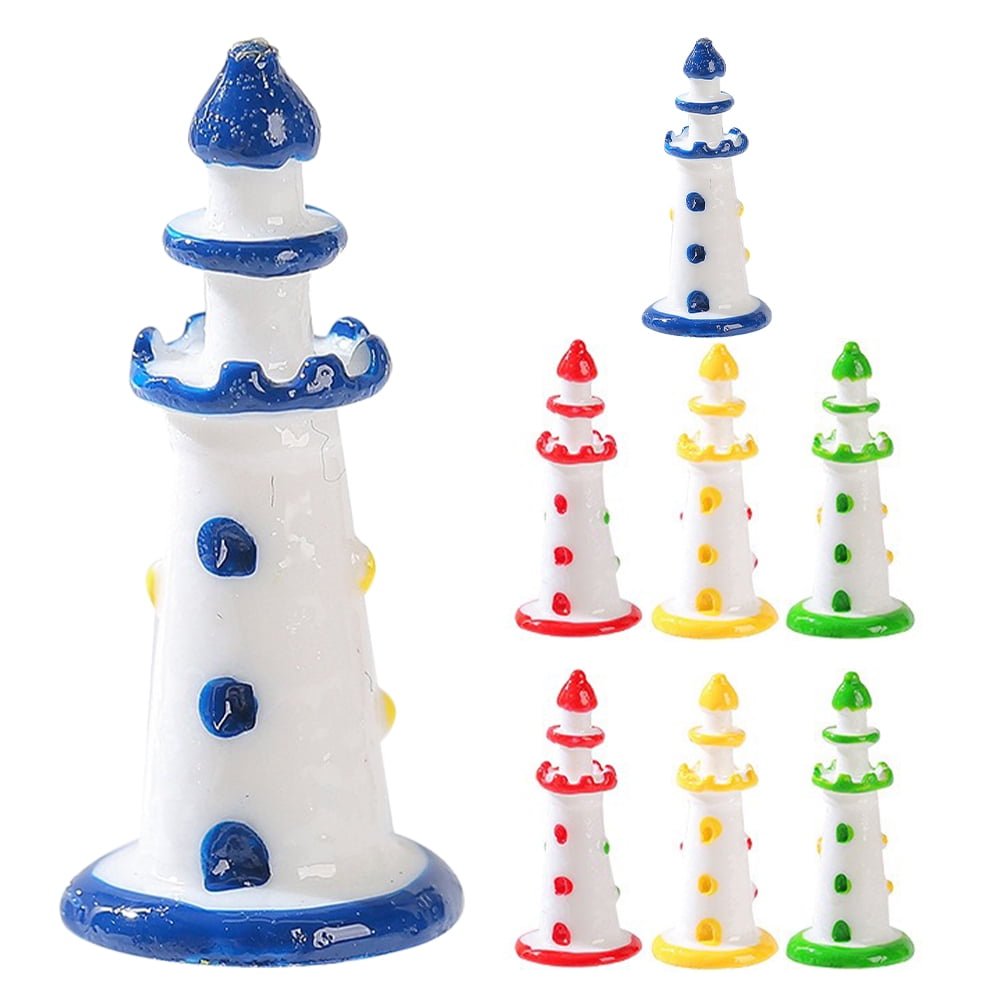 8pcs Miniature Lighthouse Figurine Mediterranean Style Resin Lighthouse ...