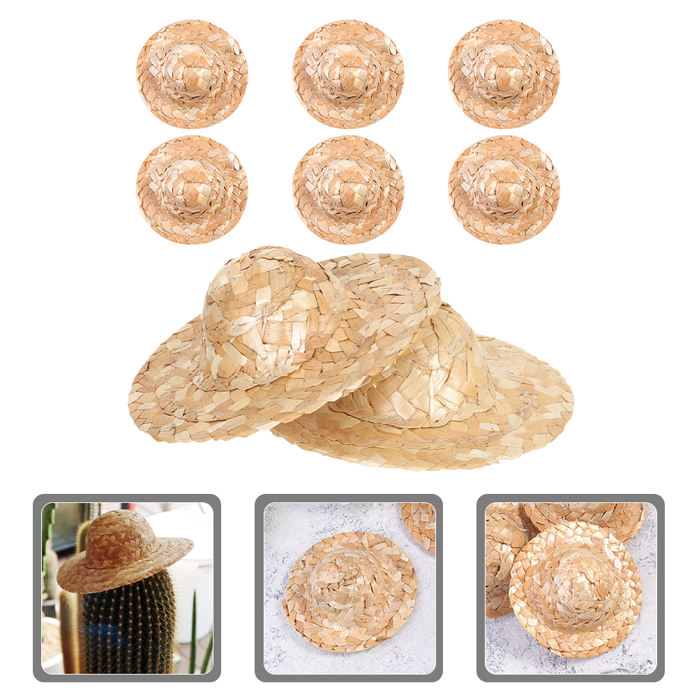 8pcs Miniature Straw Hats Mini Woven Doll Hats Handcraft Top Hat Photo ...