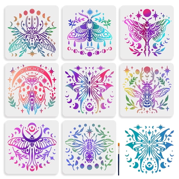 8pcs Moth Moon Phase Stencil 11.8×11.8inch Large Magic Moth Butterfly ...