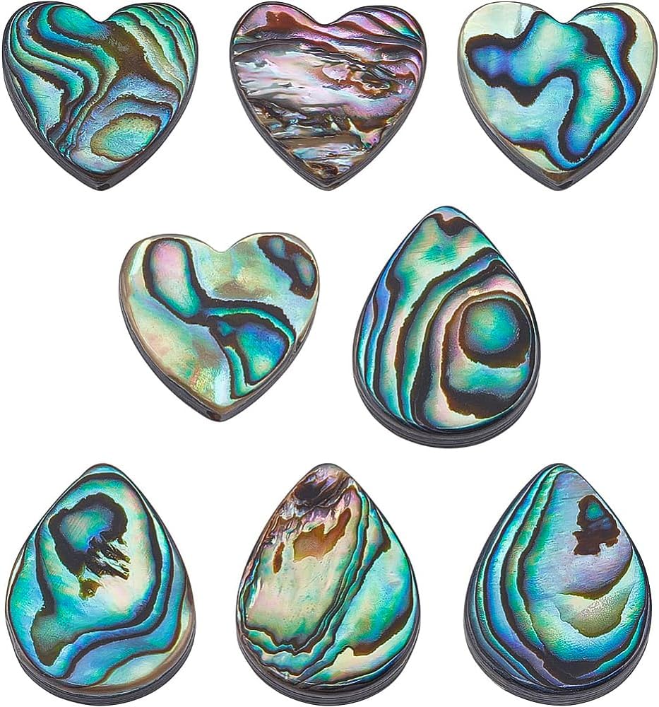 8pcs Natural Heart Abalone Shell Beads Paua Shell Beads Abalone Drop ...