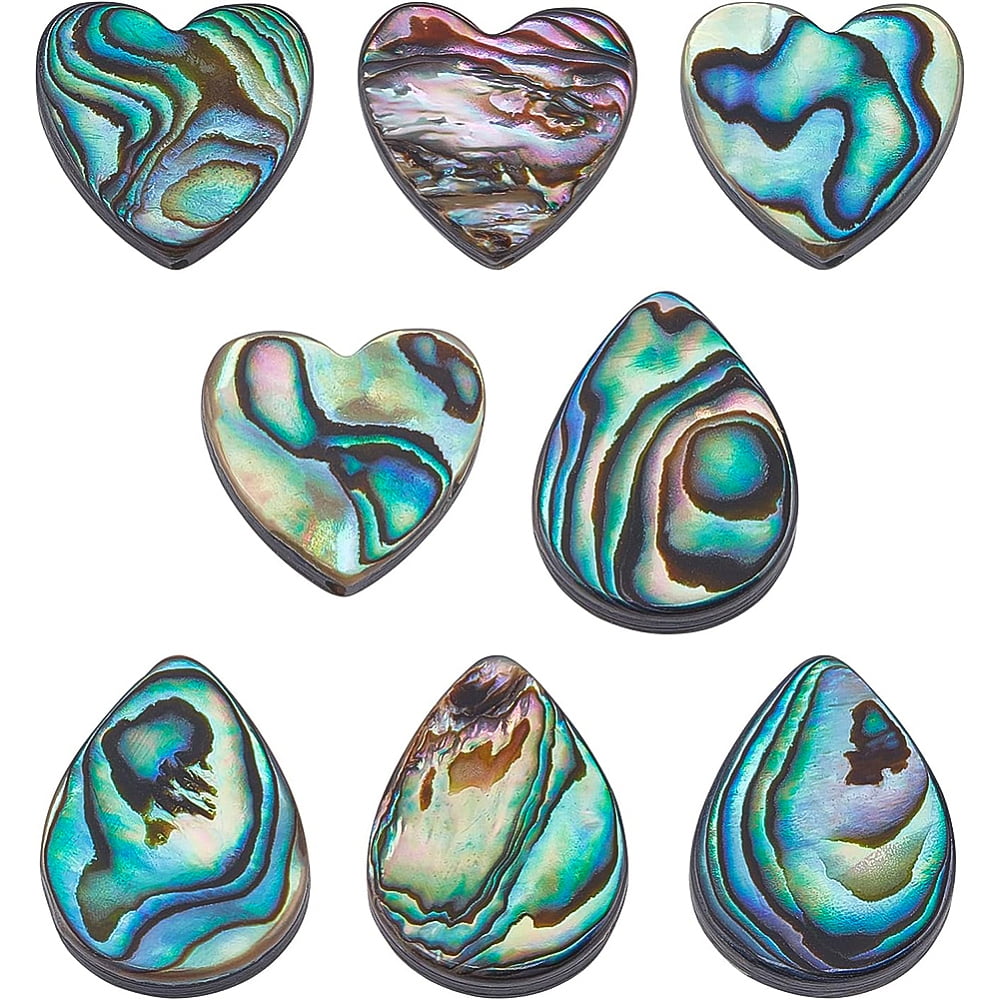 8pcs Natural Heart Abalone Shell Beads with Storage Containers for DIY ...