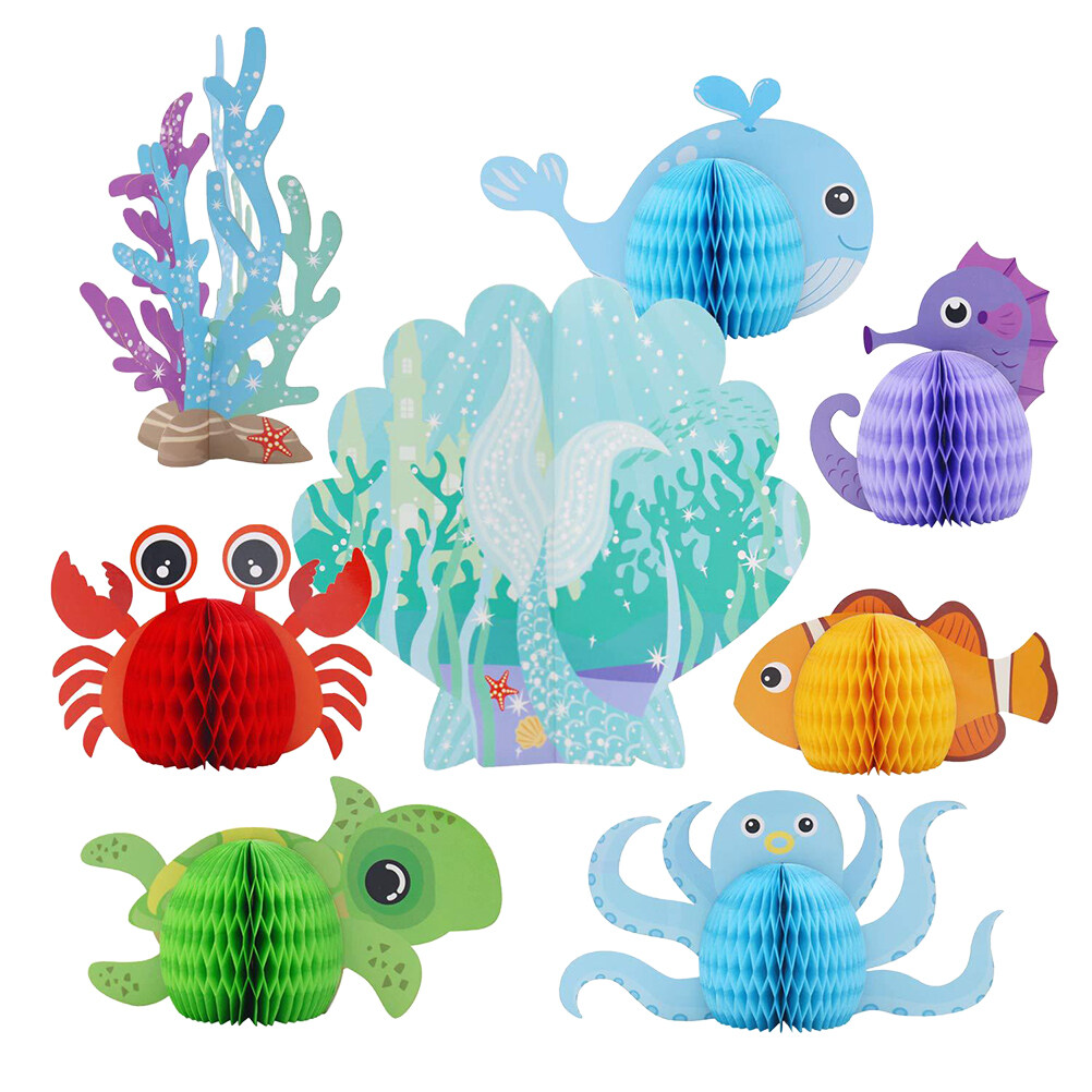8pcs Ocean Theme Party Decorations Sea Creature Honeycomb Centerpieces ...