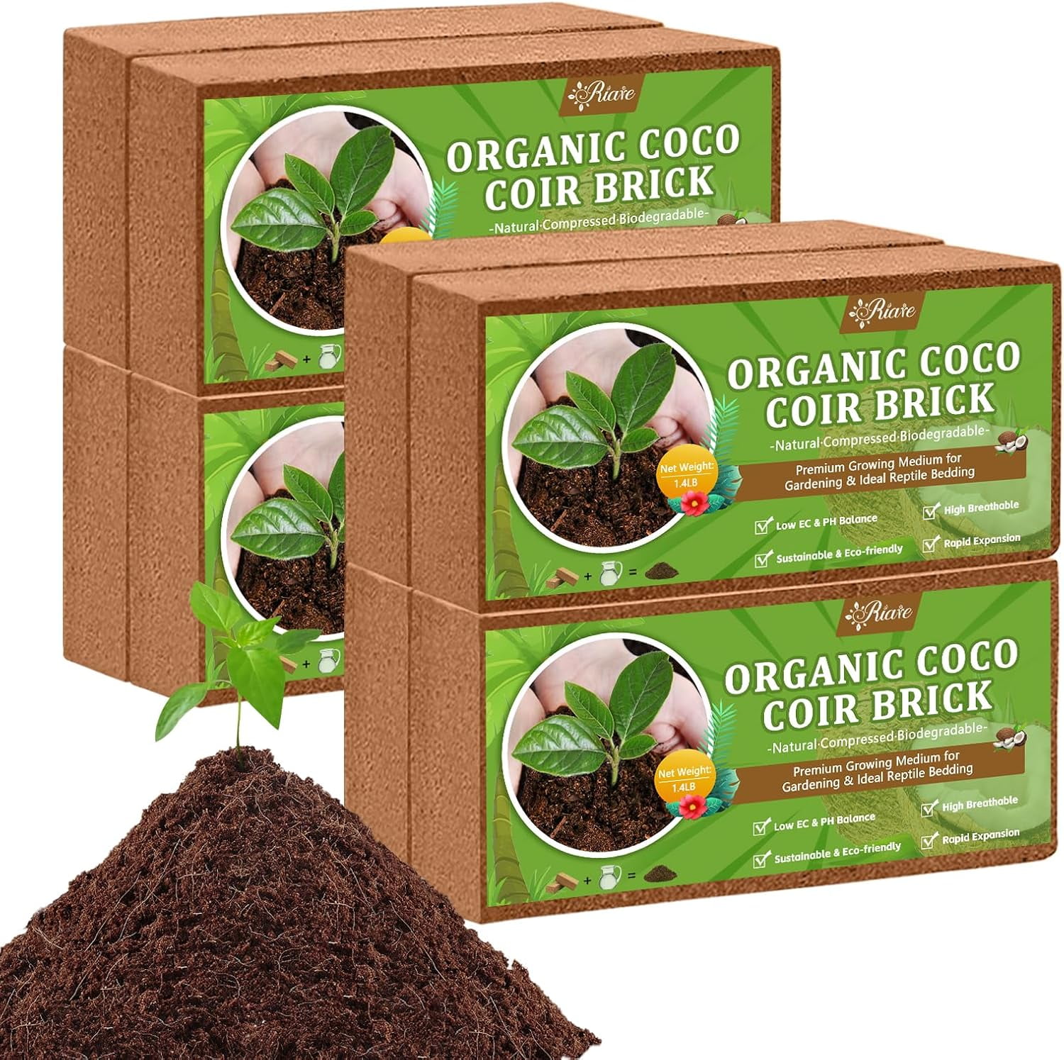 8pcs Organic Coco Coir Bricks Soil Blocks- 100% Natural Compressed Coco ...
