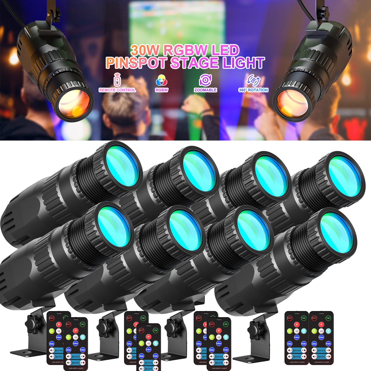 8pcs Pinspot Light with Remote, Mirror Ball Spotlight, RGBW LED Beam ...