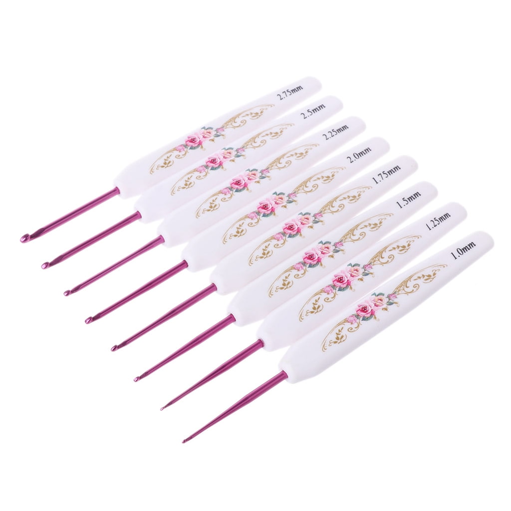 8pcs Plastic Handle Floral Aluminium Crochet Hooks Knitting Needle Set ...