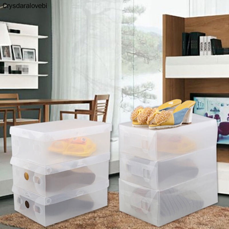 8pcs Plastic Transparent ShoeBox Home Shoe Boot Box Stackable Foldable ...