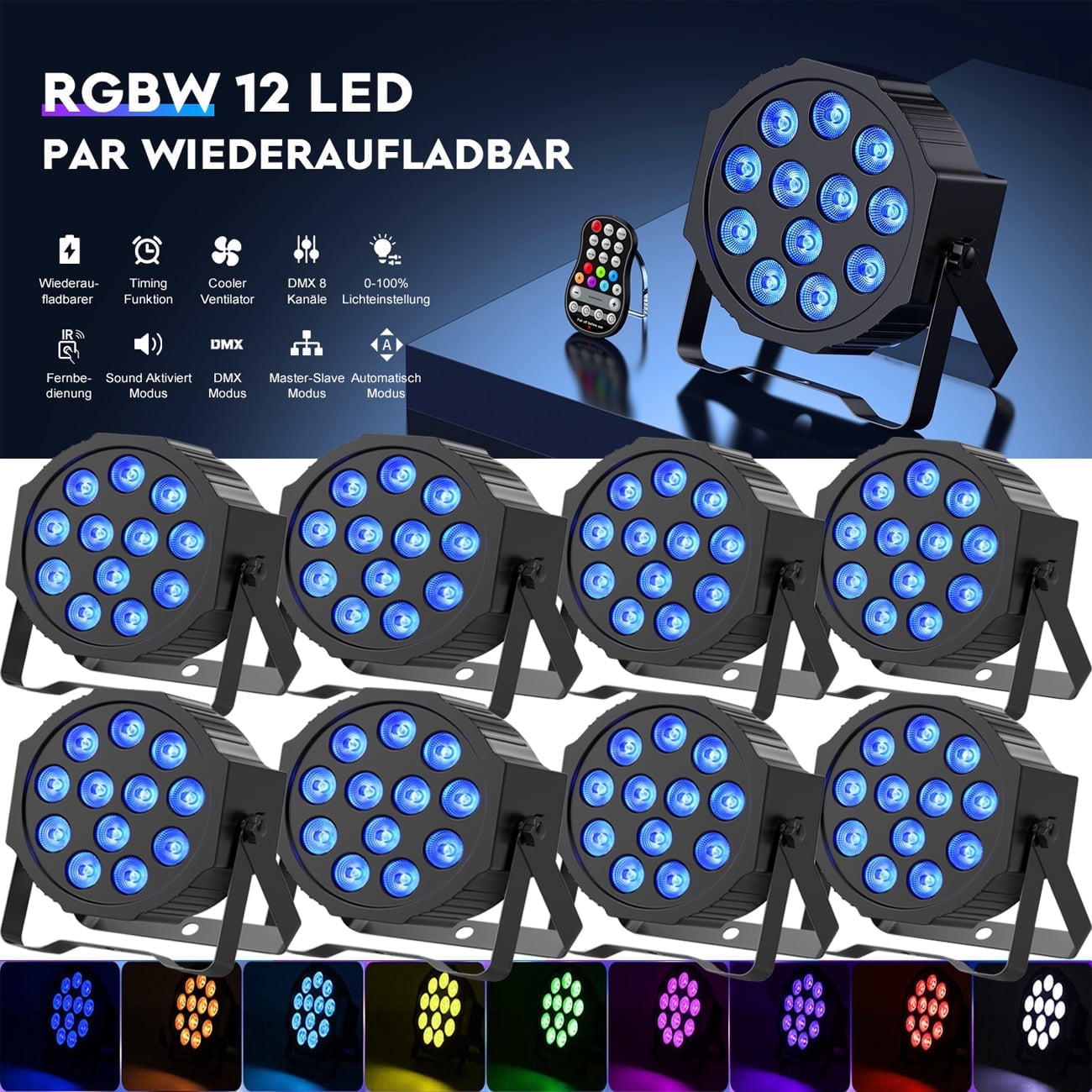 8pcs Rechargeable Par Lights RGBW 4-in-1 12 LED Uplights Battery Powered Stage Lights, Sound ...