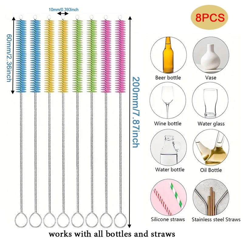 8pcs Reusable Straw Cleaner Brush 200mm/7.87inch Long 10mm/0.393inch ...