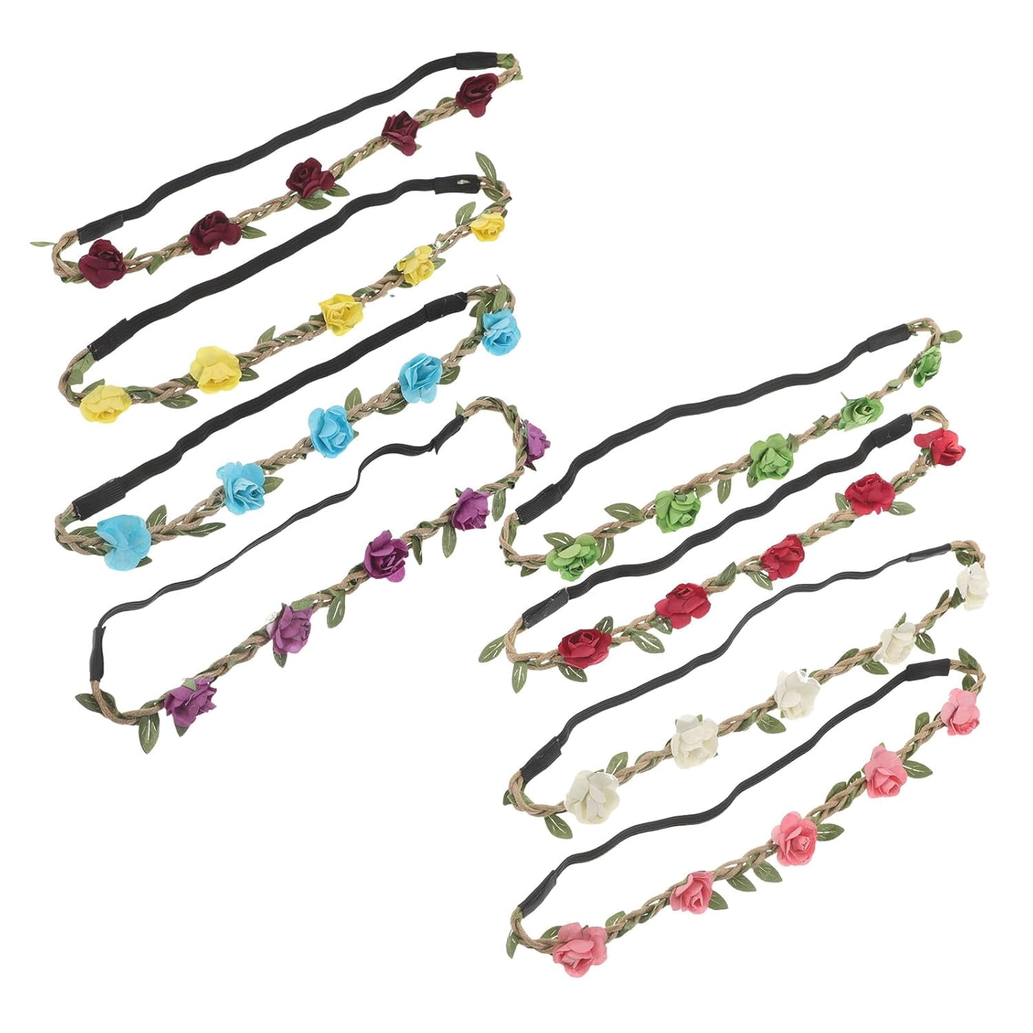 8pcs Rose Floral Headbands with Elastic Band Boho Flower Crown Hair ...